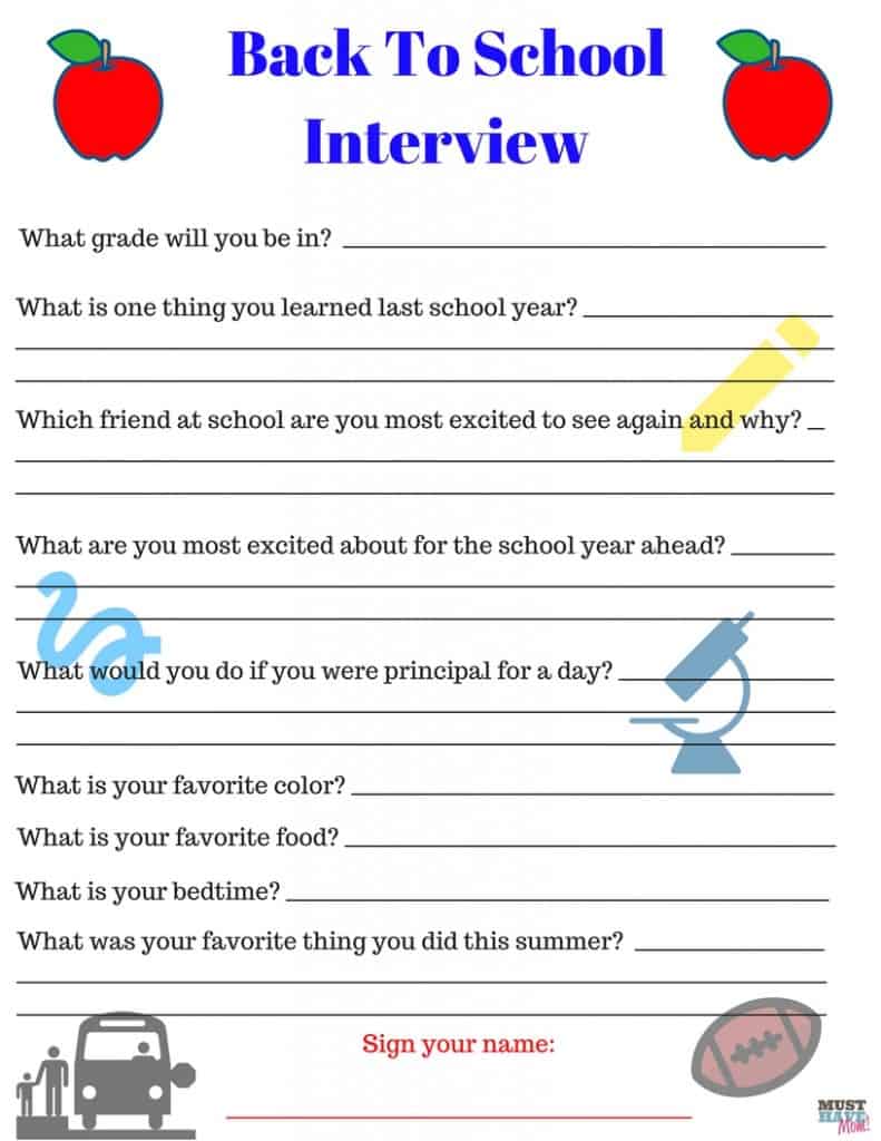 Free Printable Back To School Interview To Do With Your Kids Every Year ...