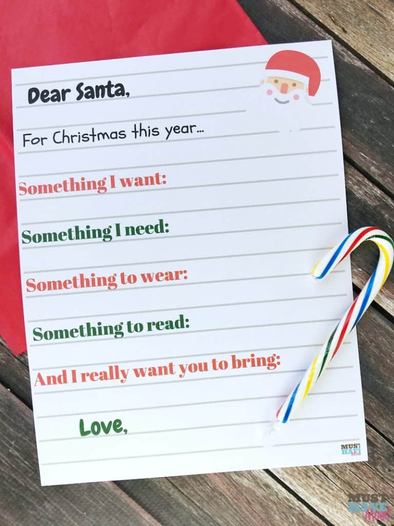 Free Printable Kids Christmas Wish List Santa Letter - Must Have Mom