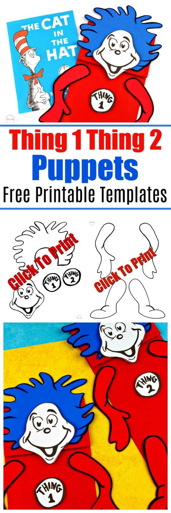 Thing 1 & Thing 2 Puppets! Dr Seuss Crafts + Free Printable - Must Have Mom